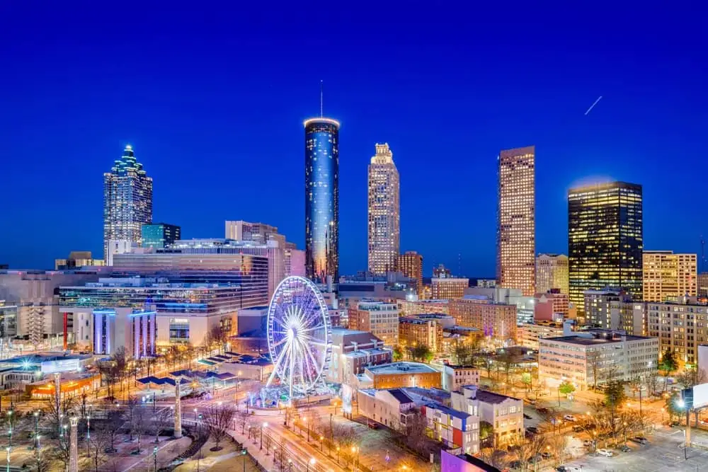 City Of Atlanta Downtown Atlanta Downtown Skyline At Dusk, Fulton