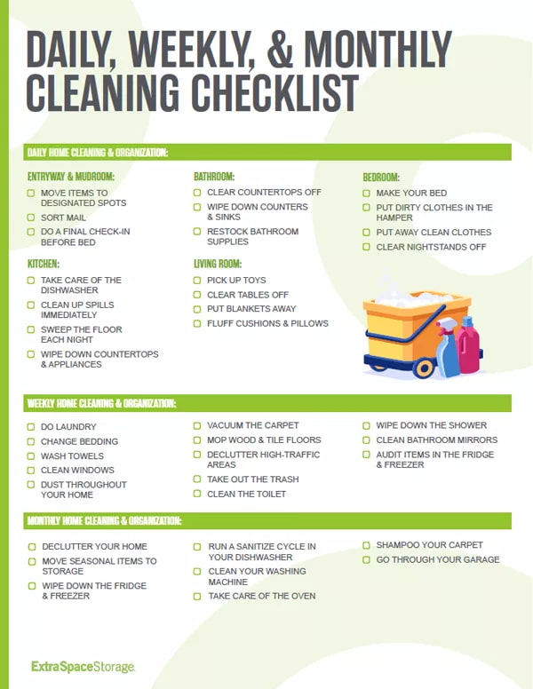 Your Daily Weekly Monthly Home Cleaning Schedule Extra Space Storage